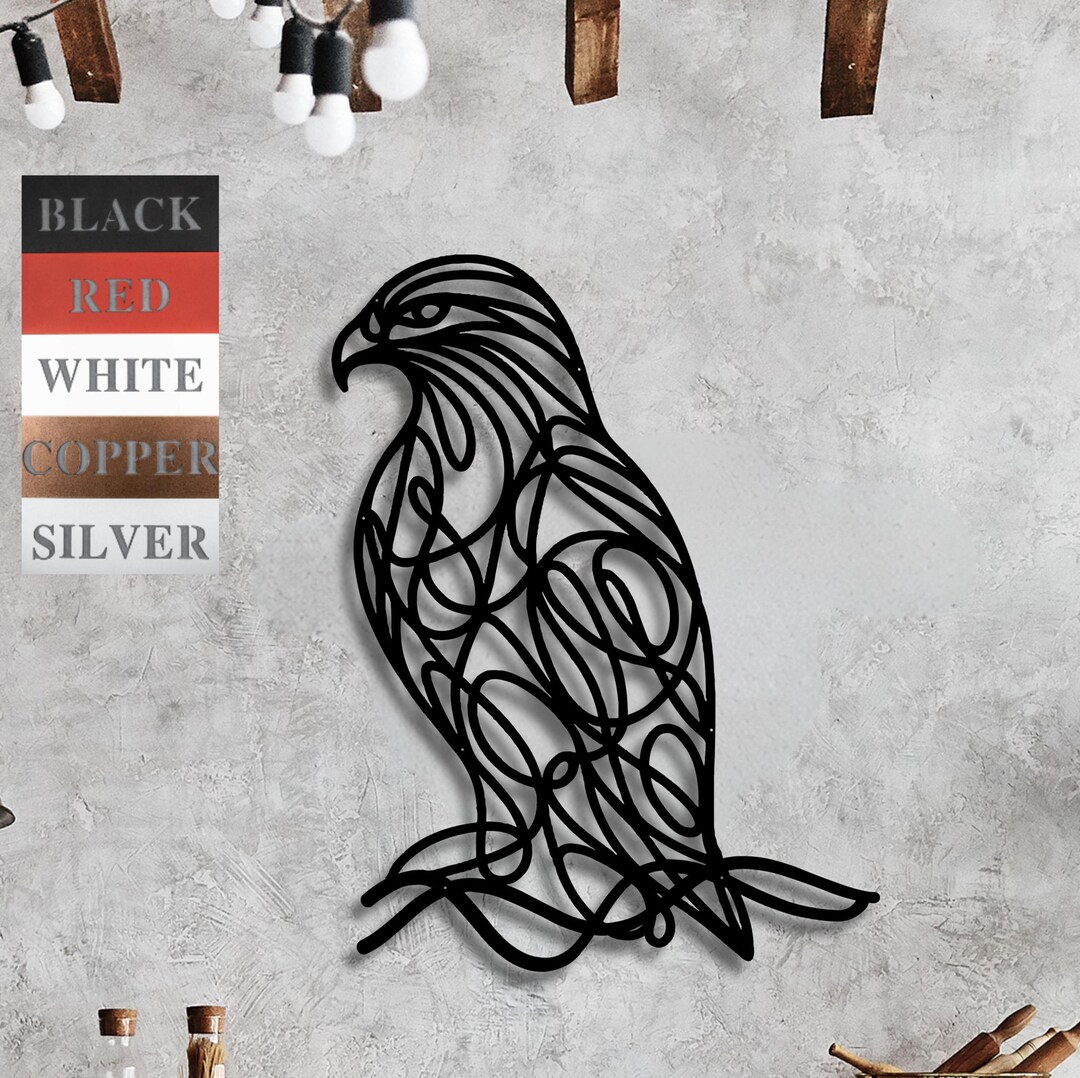 Metal Hawk Wall Art, Bird of Prey Steel Decor, Outdoor Sculpture, Hawk ...