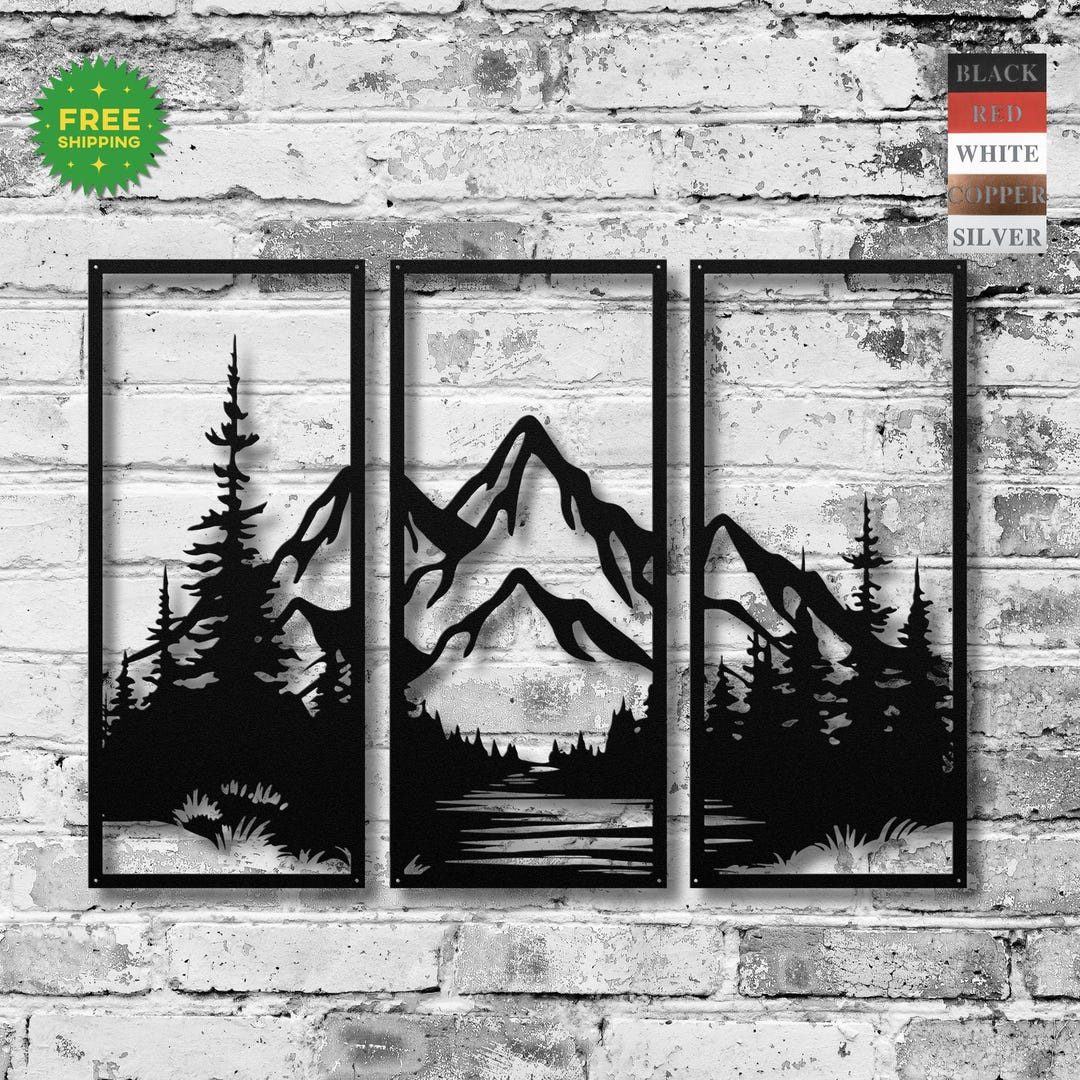 Metal Mountain Lake Triptych | Forest Wilderness 3 Panel Art | Nature ...