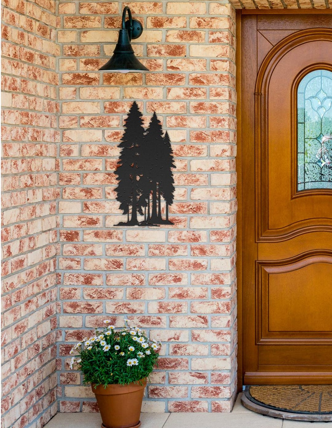 Tall Narrow Metal Tree Silhouette Wall Art, Evergreen Metal Wall Decor ...