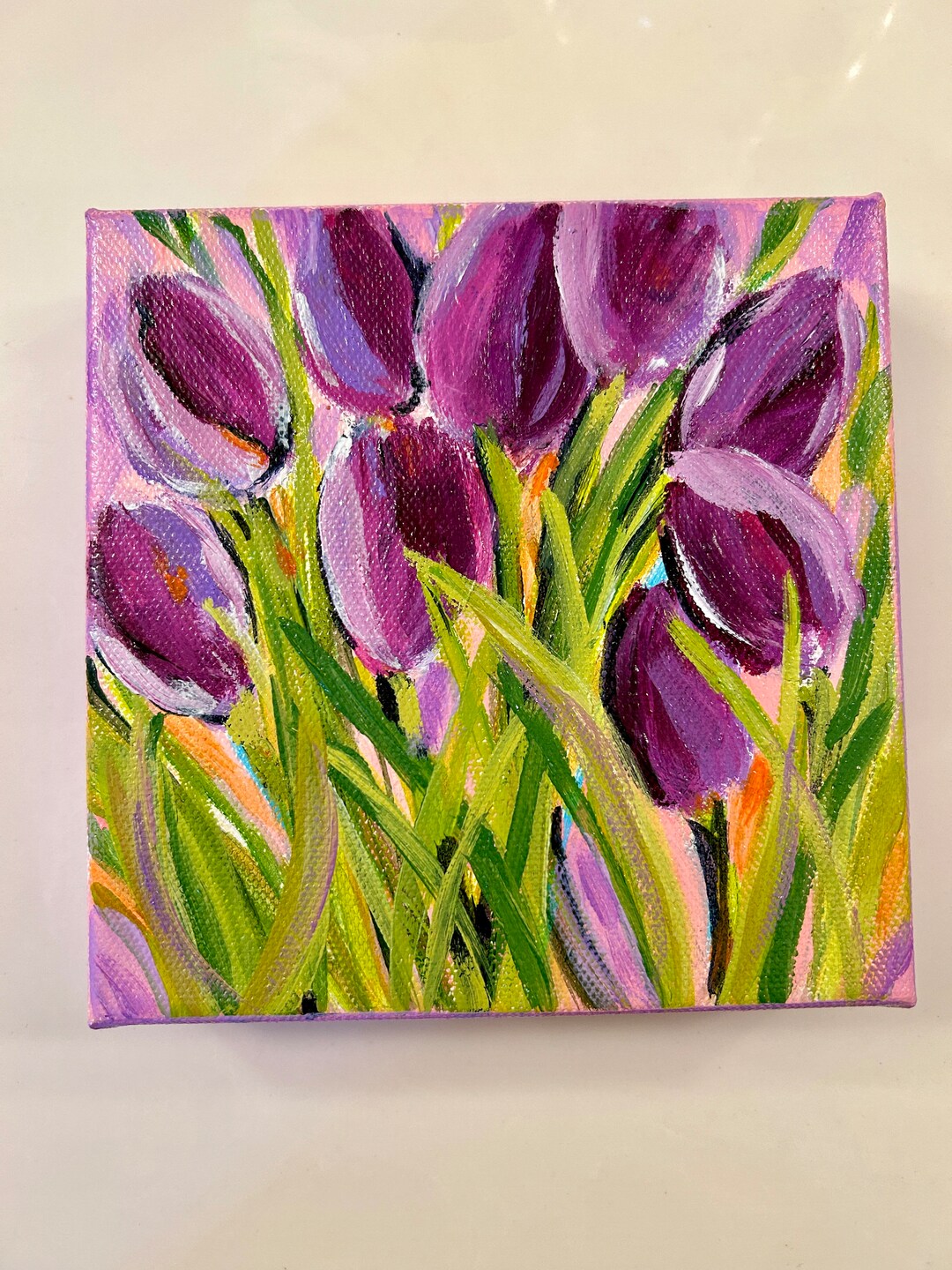 Original Tulip Painting, 6x6 Canvas Art, Spring Tulip Small Art - Etsy