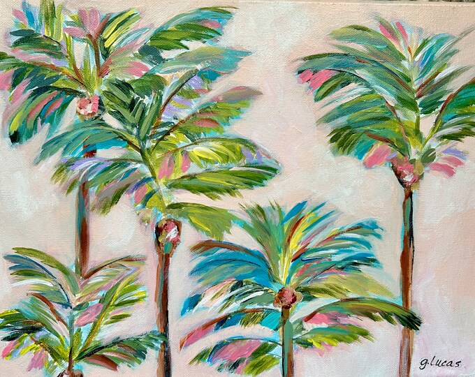 Palm Tree Painting, Colorful Palm Tree Art, Coastal Artwork, Coastal ...