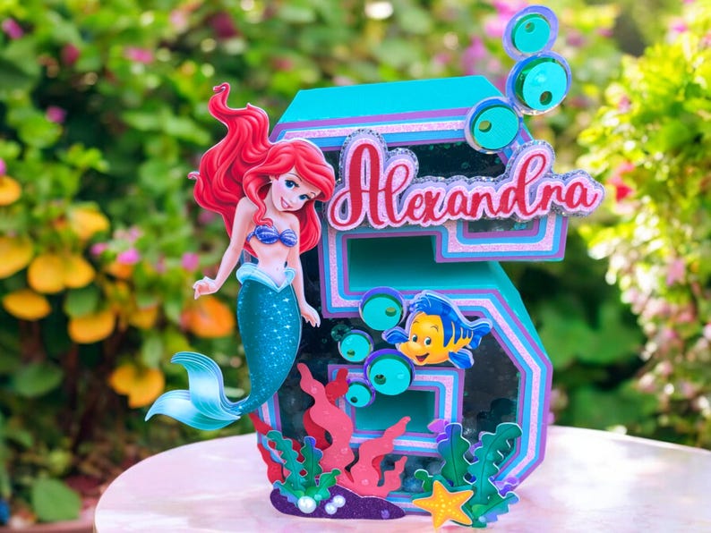3D NUMBER 12 INCH Little Mermaid Ariel, Personalized Name, Paper Number ...