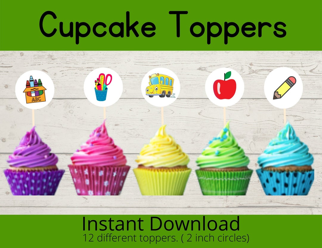 School Theme Cupcake Toppers for Students, Classmates, First Day of ...