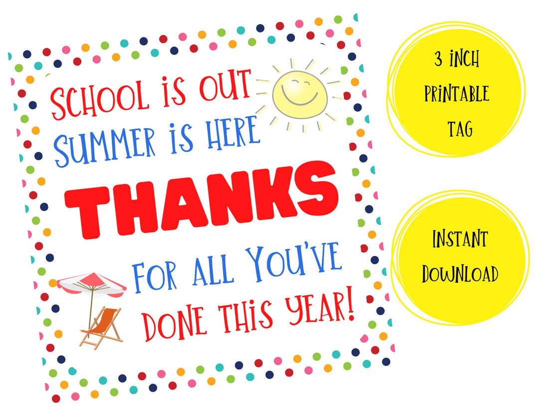 End of School Year Gift Tag Teacher Appreciation Gift Tag Thank You ...