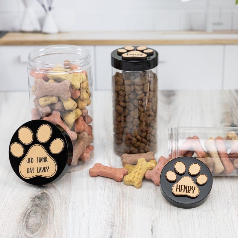 Personalized Dog Treat Container Wooden Lid Storage Pet Snacks Holder ...