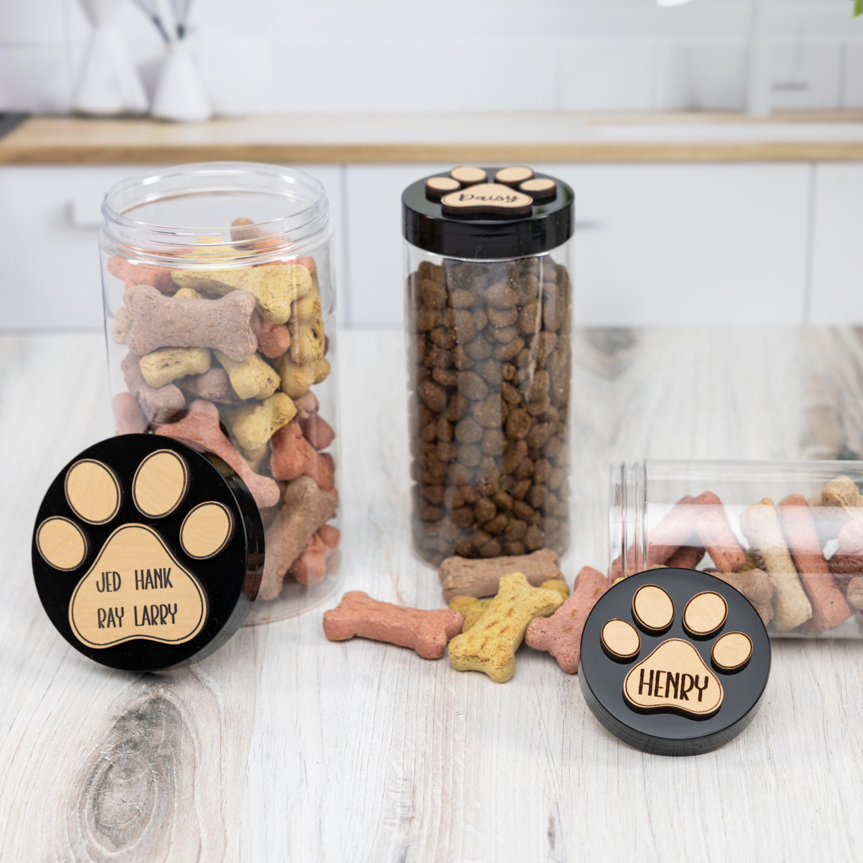Personalized Dog Treat Container Wooden Lid Storage Pet Snacks Holder ...
