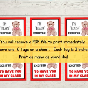 Welcome Back to School Treat Tag to Students From Teacher Beary Excited ...