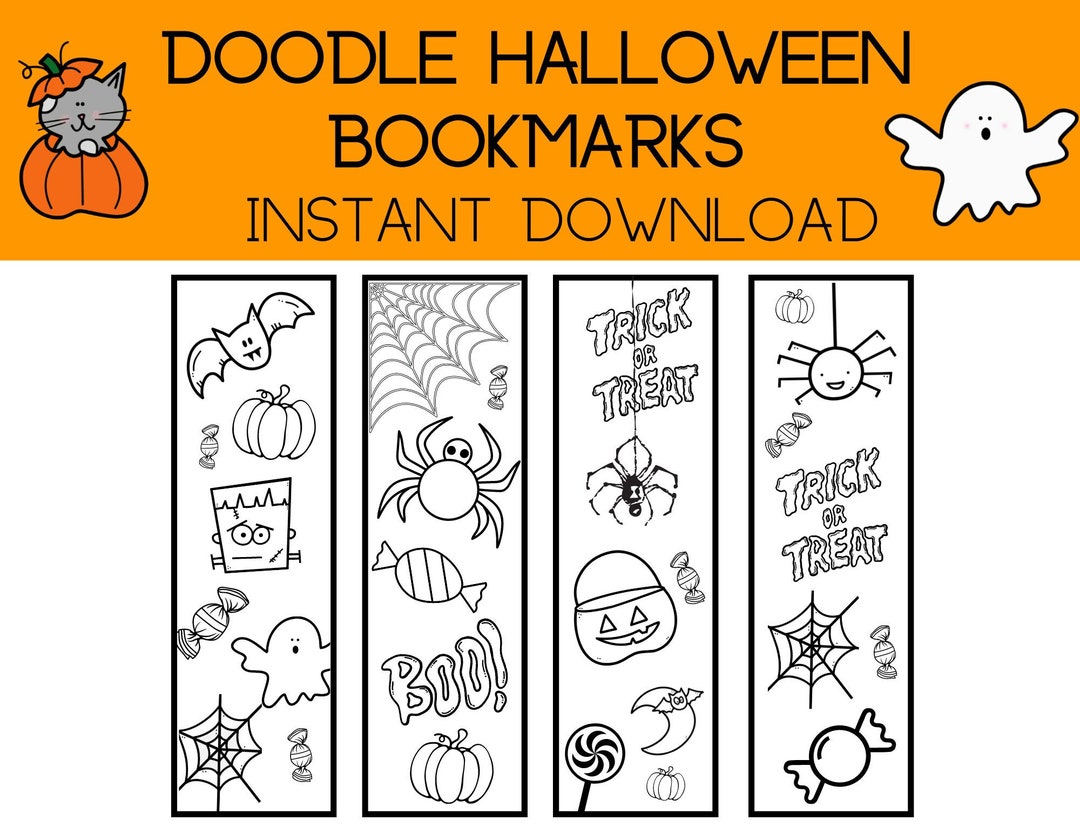 Halloween Doodle Bookmarks Instant Download, Coloring Bookmarks ...