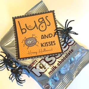 Halloween Treat Bag Tag, Bugs and Kisses, Trick or Treat Favor Tag ...