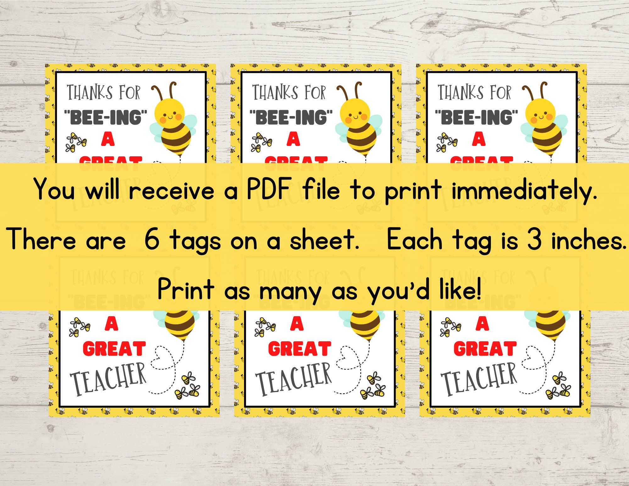 Thanks for Bee-ing A Great Teacher Printable Gift Tag Teacher ...