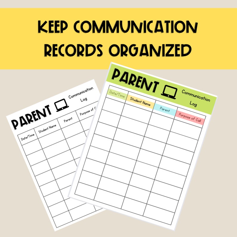 Parent Communication Log Contact Form Teacher Call Log Contact Log ...