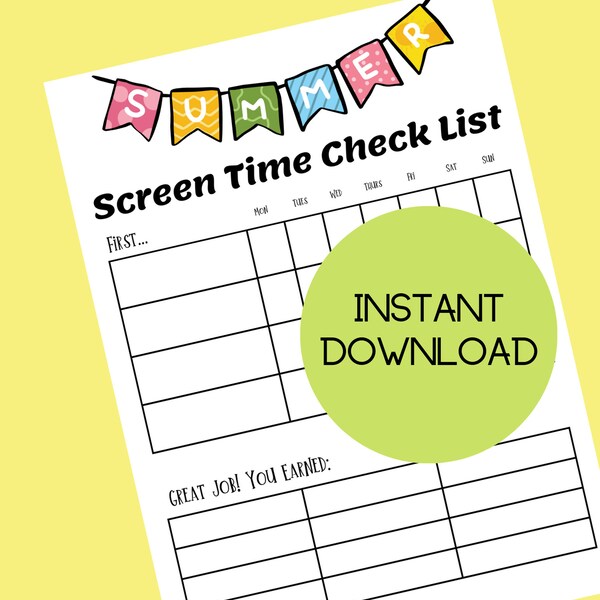 Summer Screen Time Check List - Etsy