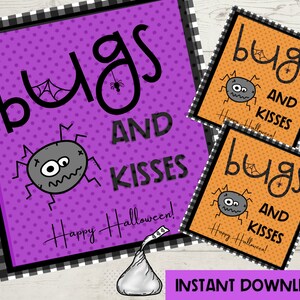Halloween Treat Bag Tag, Bugs and Kisses, Trick or Treat Favor Tag ...
