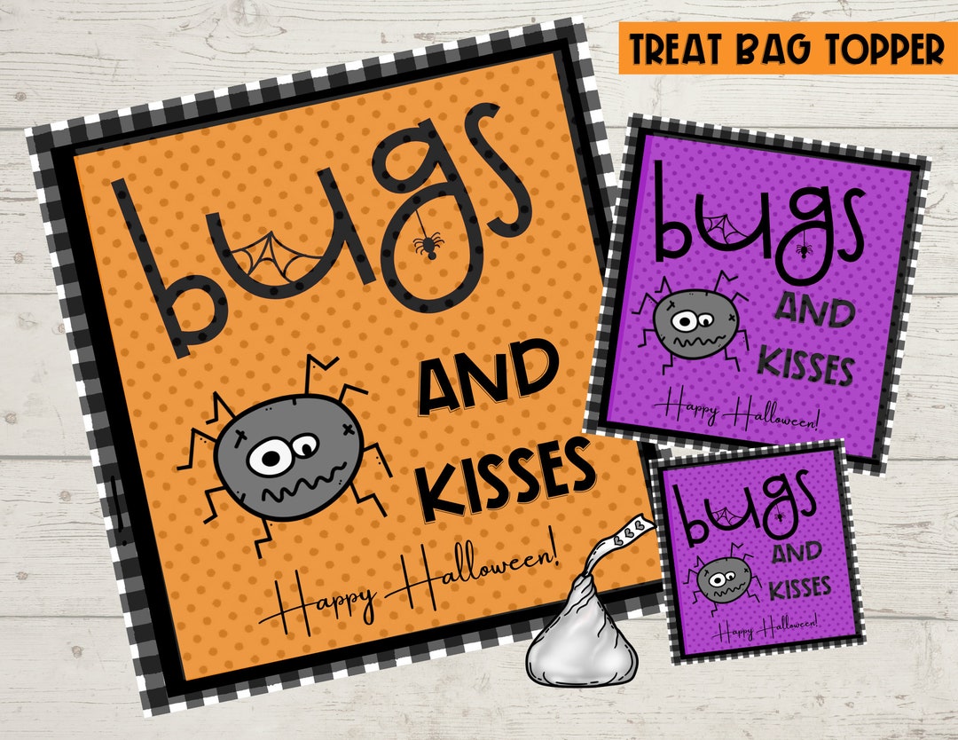 Halloween Treat Bag Tag, Bugs and Kisses, Trick or Treat Favor Tag ...