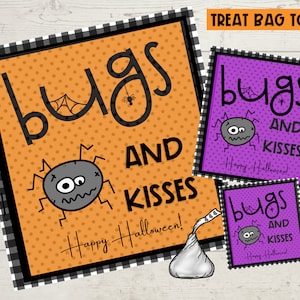 Halloween Treat Bag Tag, Bugs and Kisses, Trick or Treat Favor Tag ...