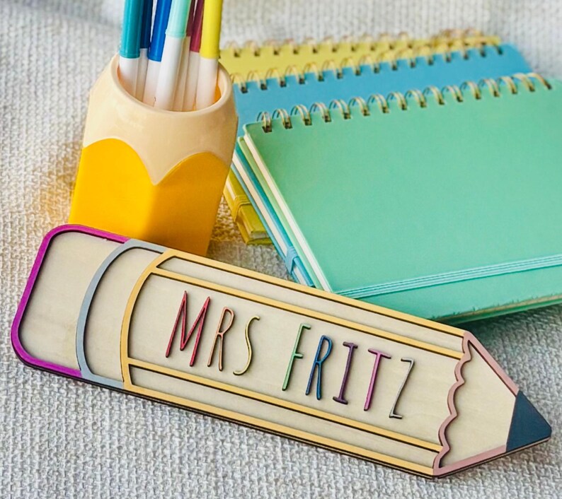 Preschool Teacher Gift Wood Name Plate Pencil Desk Decor Classroom ...
