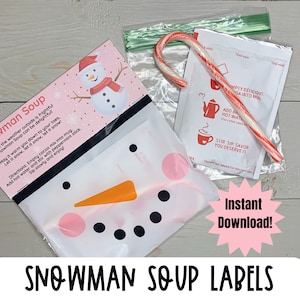 Snowman Soup Label Hot Cocoa Printable Hot Chocolate Christmas Gift ...