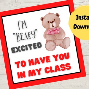 Welcome Back to School Treat Tag to Students From Teacher Beary Excited ...