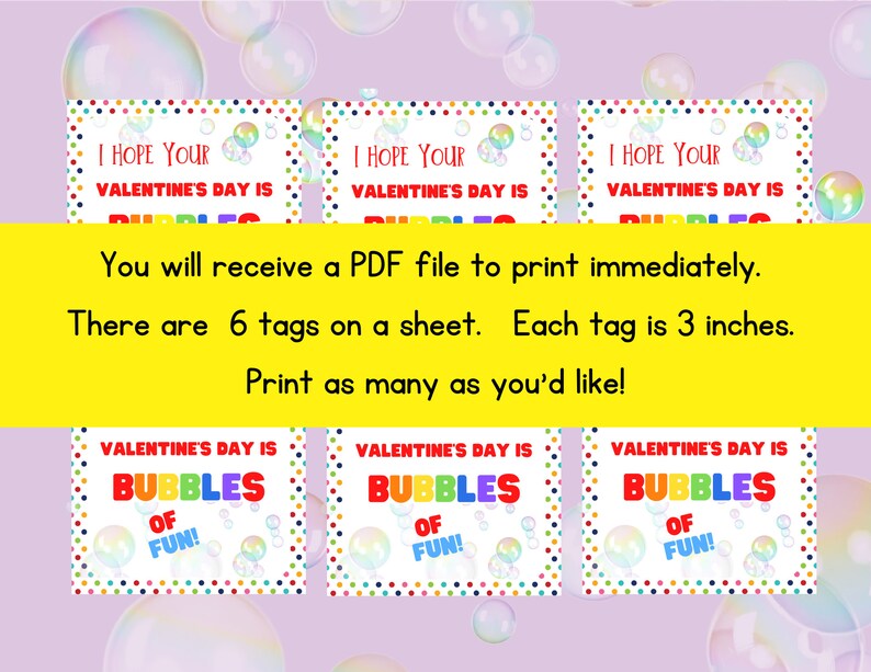 Valentine's Day Printable Bubble Tag Bubbles of Fun - Etsy