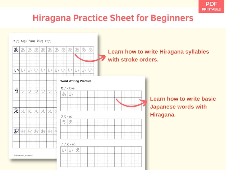 Japanese Hiragana Practice Sheet for Beginners - Etsy