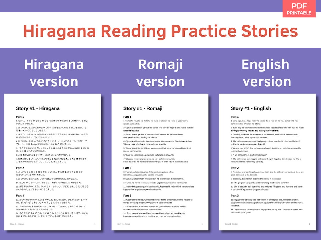 Hiragana Reading Practice Stories for Beginners - Etsy