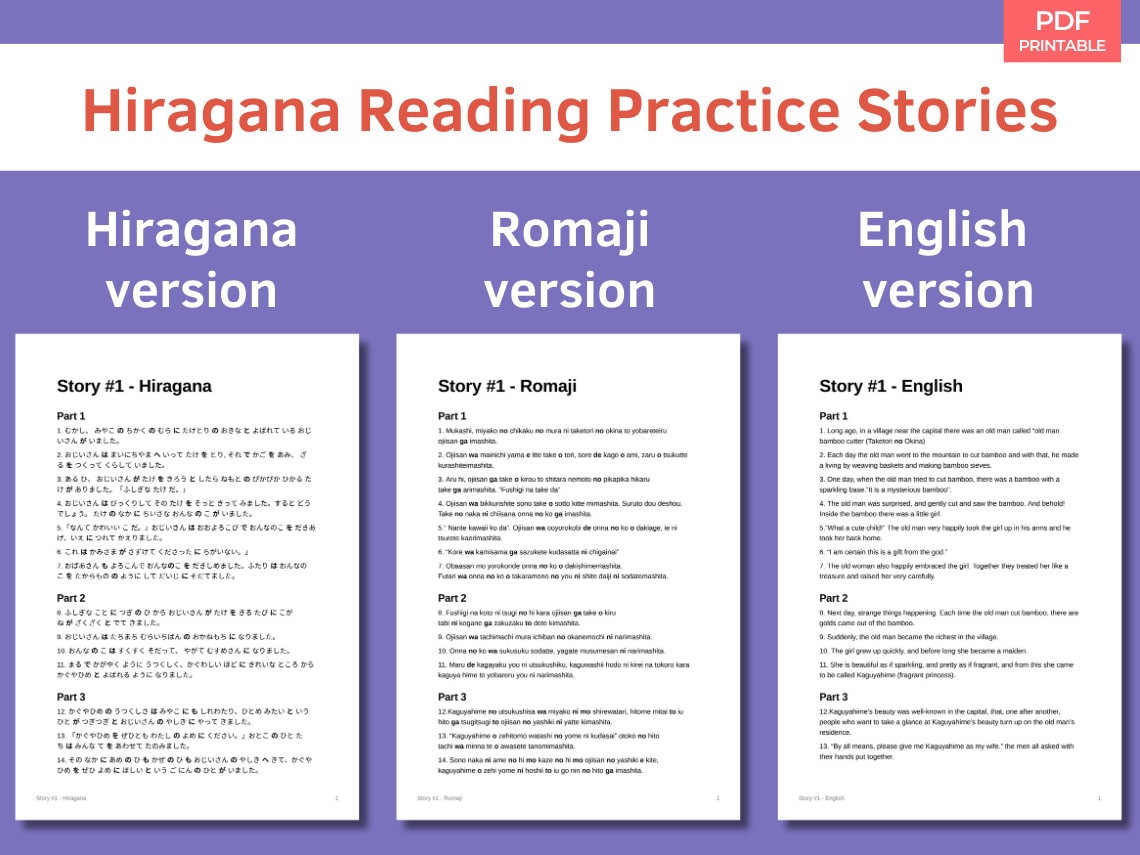 Hiragana Reading Practice Stories for Beginners - Etsy