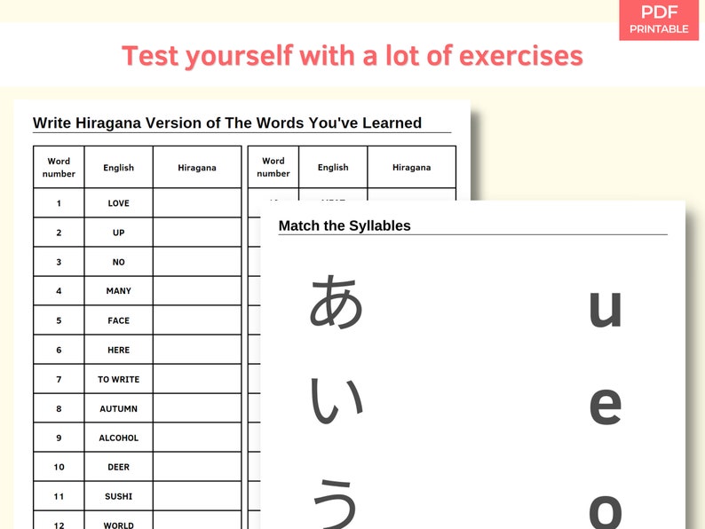 Japanese Hiragana Practice Sheet for Beginners - Etsy