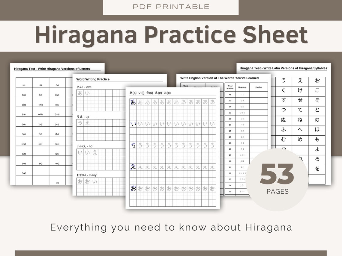 Japanese Hiragana Practice Sheet for Beginners - Etsy