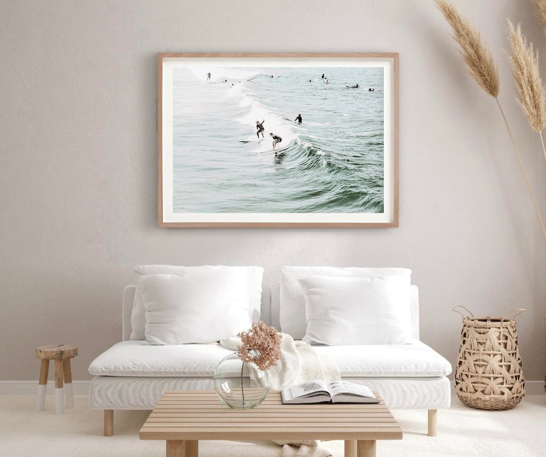 Surf Beach Poster, Surfing Ocean Print, Surfboards, Paddle, Swimming ...
