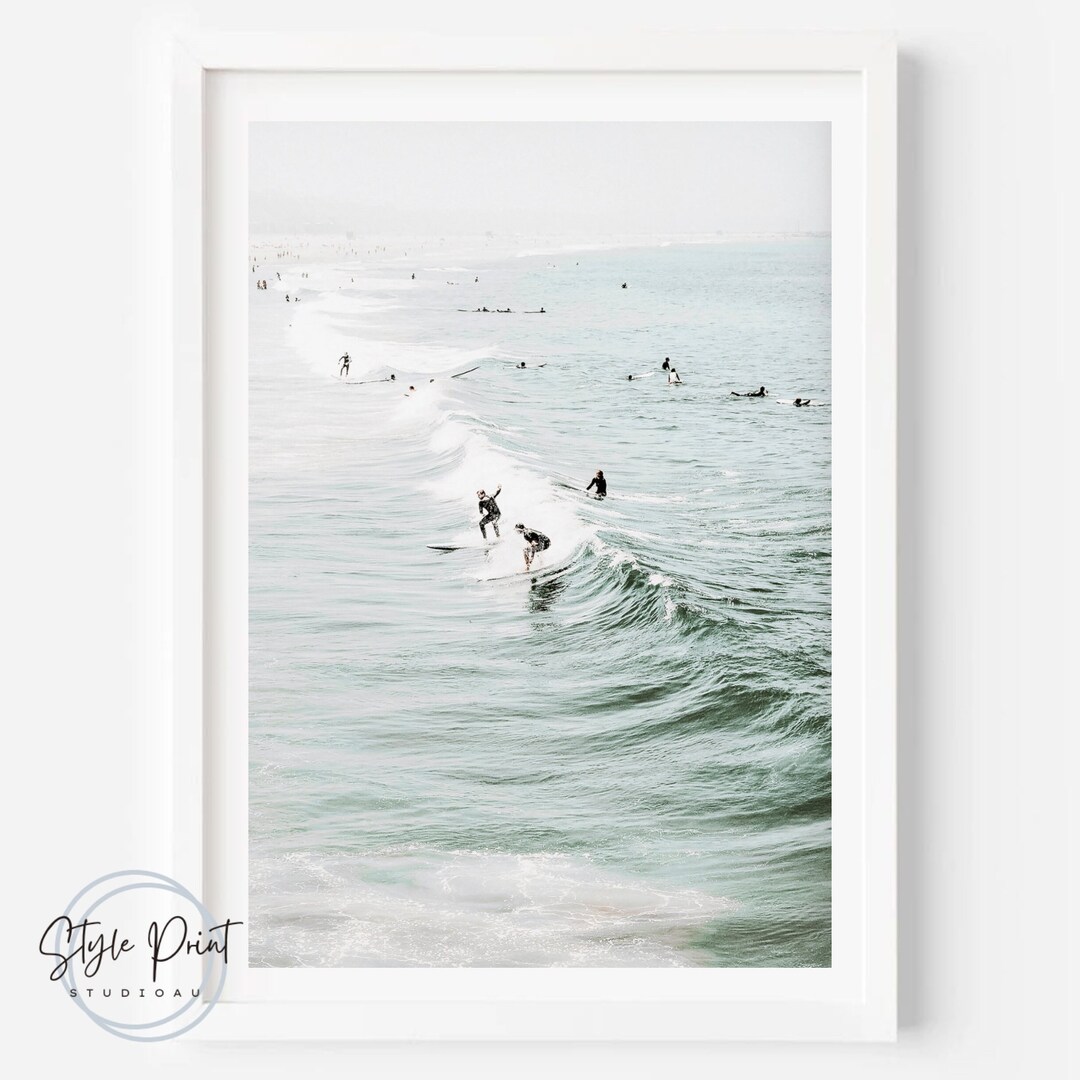 Surf Beach Poster, Surfing Ocean Print, Surfboards, Paddle, Swimming ...