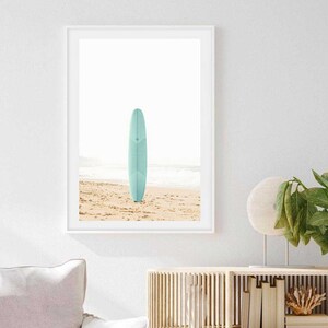 Surf Beach Poster, Light Blue Ocean Print, Surfing Photo, Surfboards, Paddleboards, Swimming ...