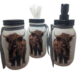 Highland Cow Soap Pump, Tissue Dispenser, Canister Mason Jar Set - Etsy