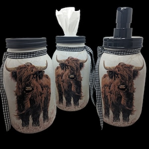 Highland Cow Soap Pump, Tissue Dispenser, Canister Mason Jar Set - Etsy