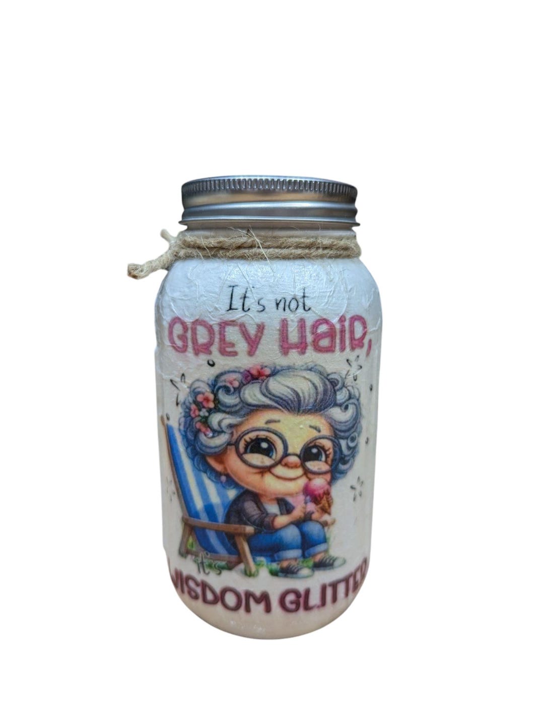 Wisdom Glitter Funny Old Lady Mason Jar Soap Pump, Coin Bank, Vase ...