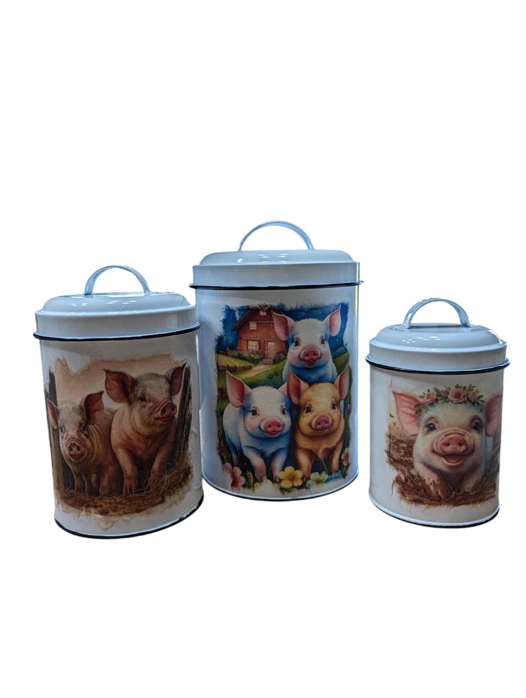 Farm Pigs White Metal Food Safe Canister Set - Etsy