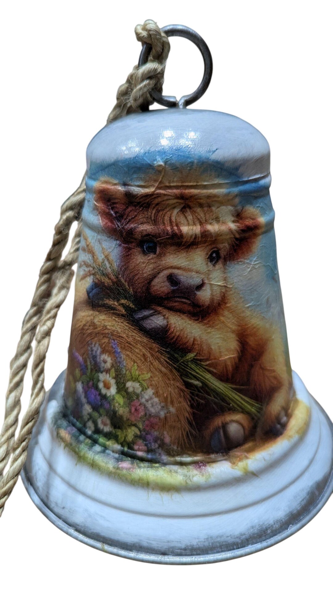 Adorable Baby Highland With a Hay Bale Cow Calf Decorative Galvanized ...