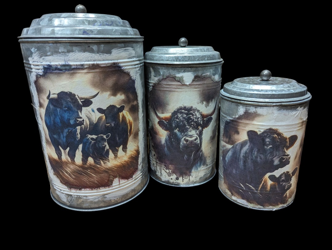 Black Angus Cow Metal Canister Set - Etsy