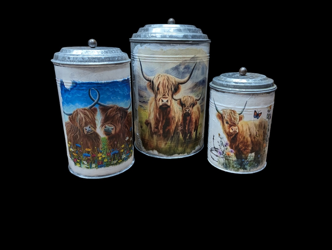 Highland Cow Metal Canister Set - Etsy
