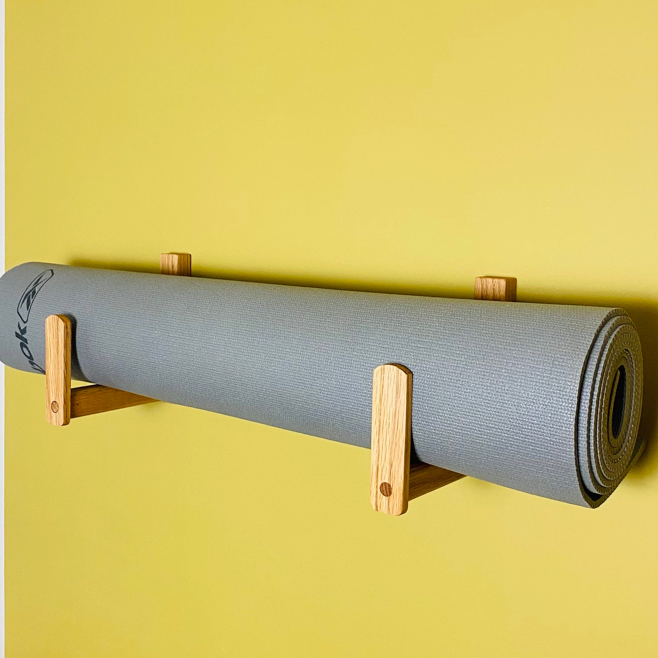 Oak Yoga Mat Hooks, Wooden Organizer Pilates Mat Holder, Wall Mounted ...