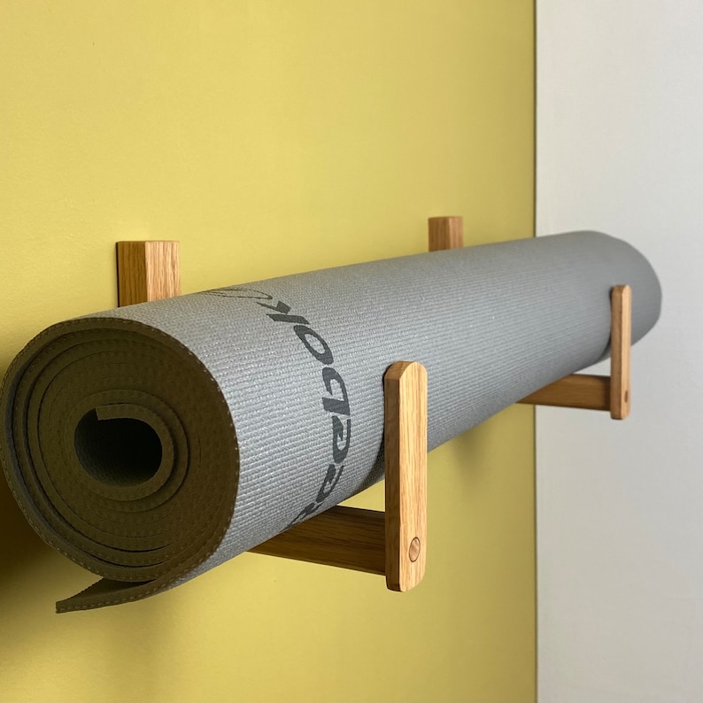 Oak Yoga Mat Hooks, Wooden Organizer Pilates Mat Holder, Wall Mounted ...