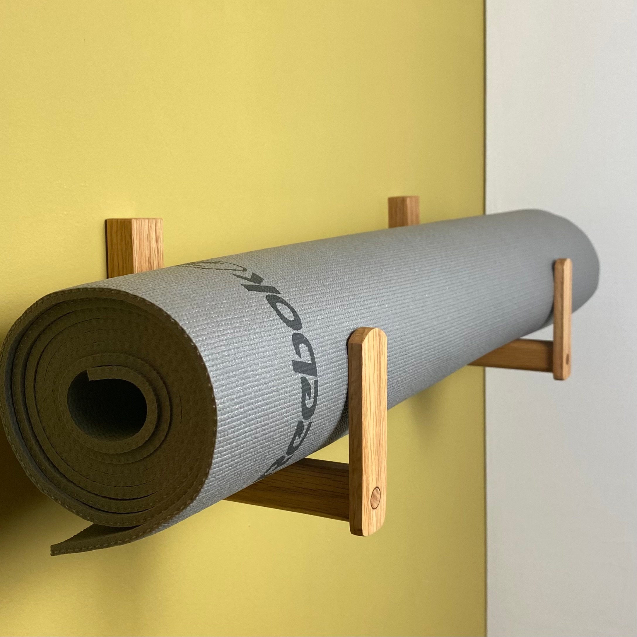 Oak Yoga Mat Hooks, Wooden Organizer Pilates Mat Holder, Wall Mounted ...