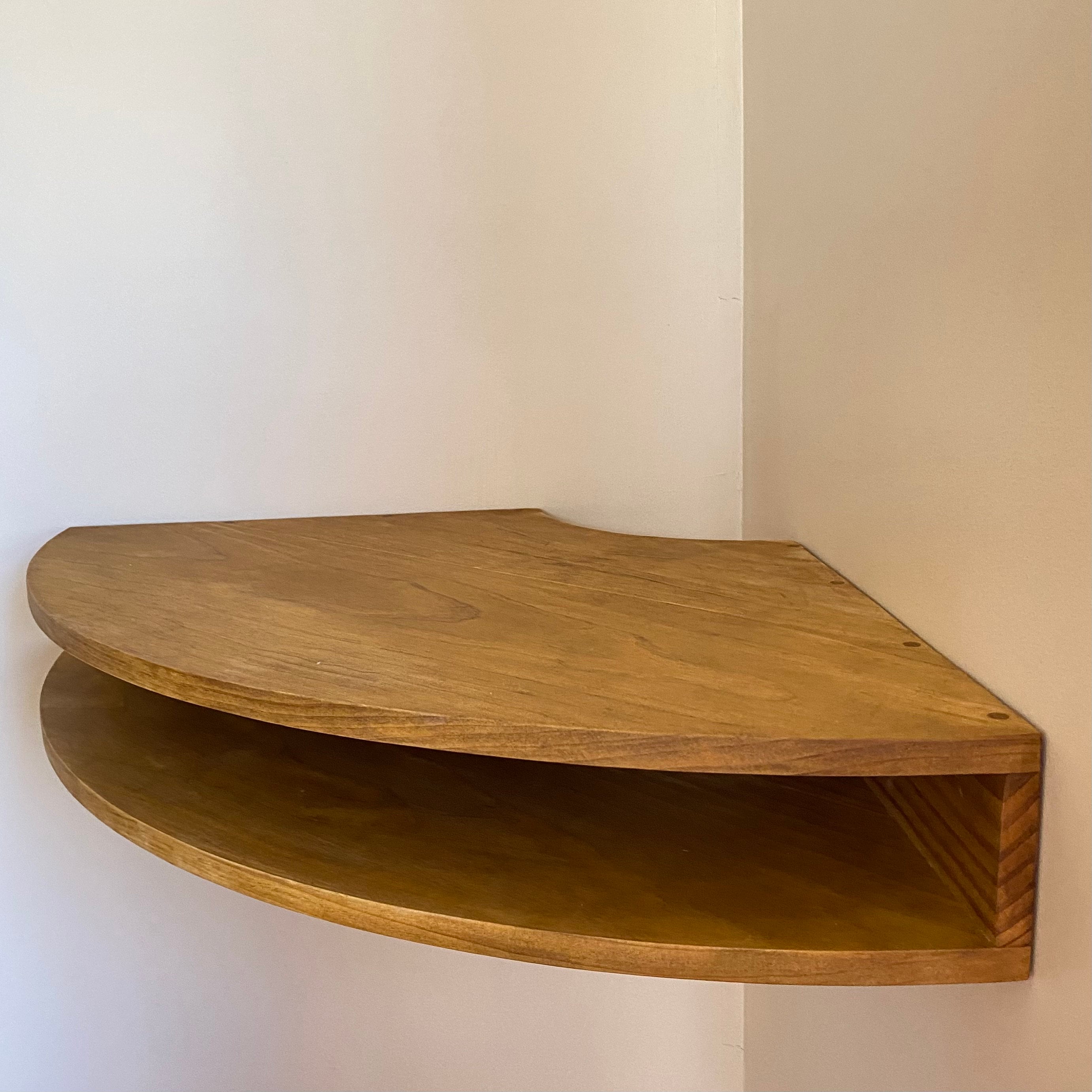 Corner TV Shelf, Big Round Media Shelf, Wood Corner Console, Plant ...