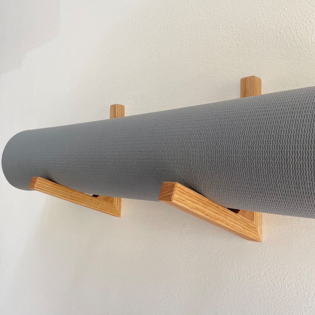 Oak Yoga Mat Hooks, Wooden Pilates Mat Holder, Wall Mounted Mat Storage ...