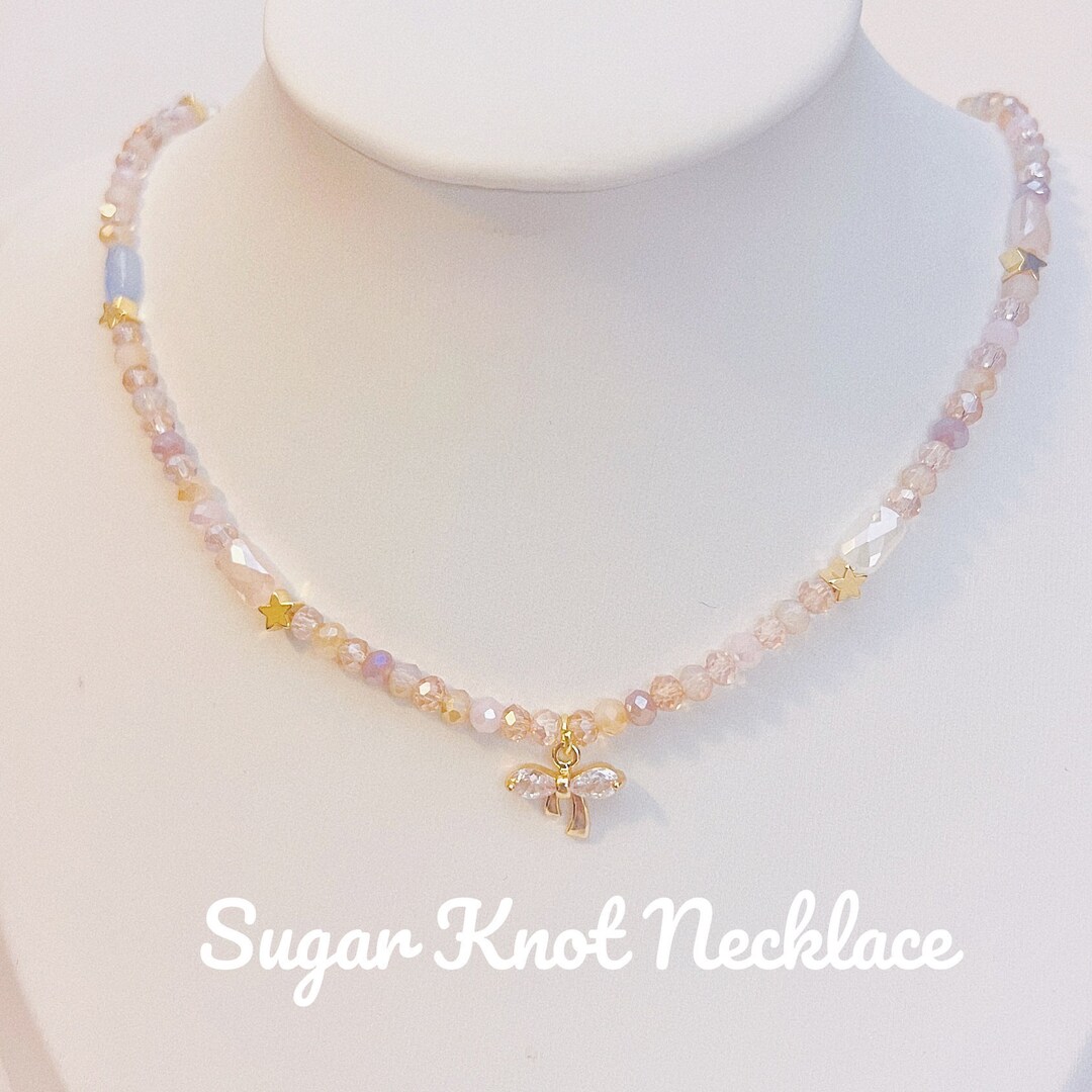 Handmade Sugar Knot Beaded Necklace -resin Necklace -gold Plated Brass ...
