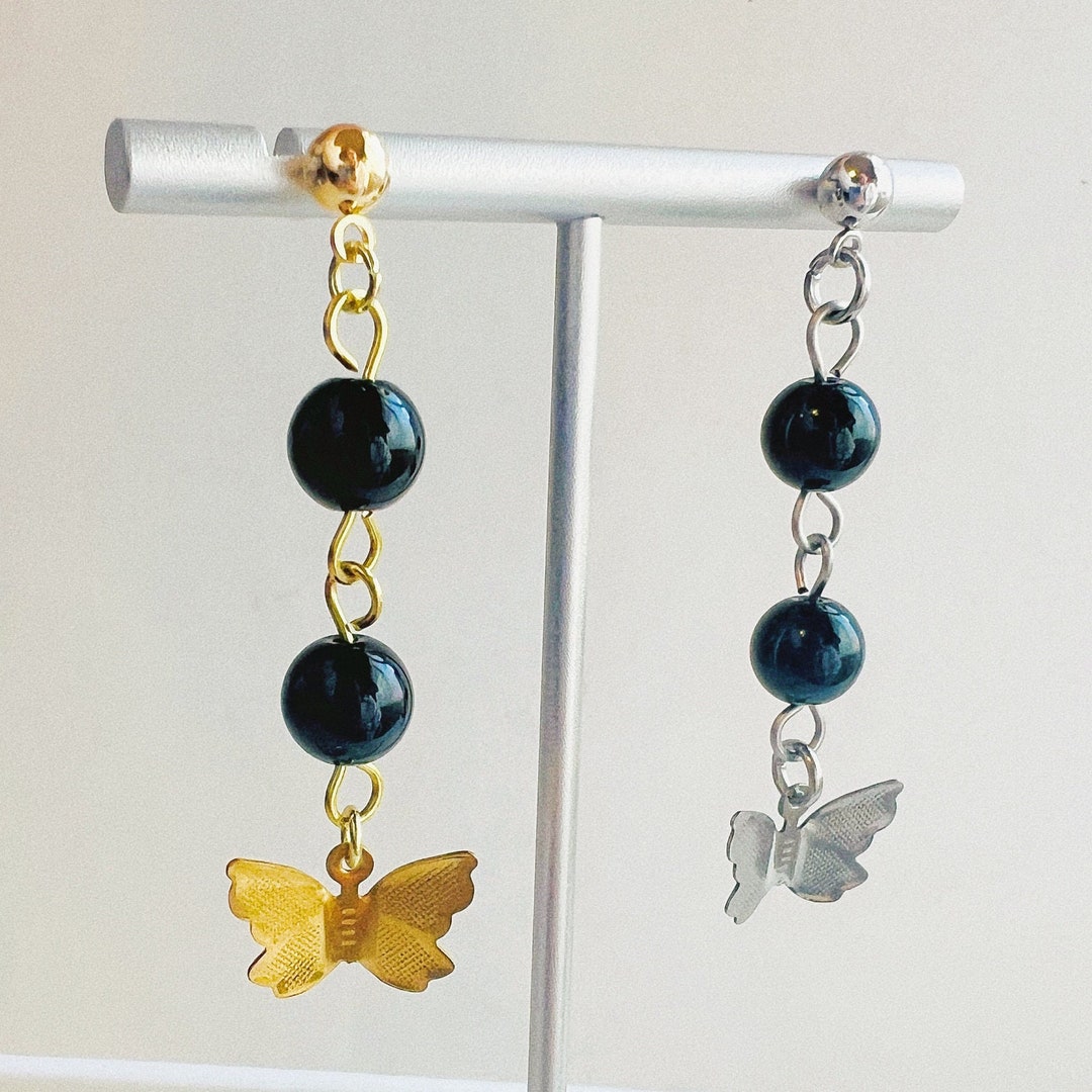 Handmade Y2K Butterfly Earring-creative Black Agate Earring-coquette ...
