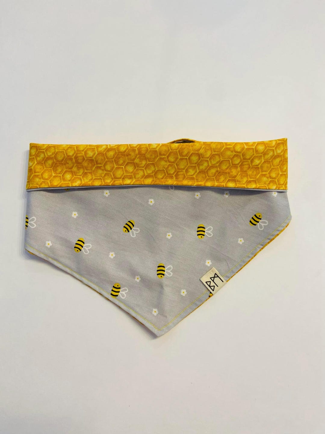 Honeycomb Reversible Pet Bandana, Honey Bees With Plastic Snap Buttons ...
