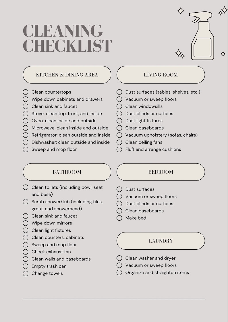 Cleaning Checklist , Digital Checklist , Printable Checklist ...