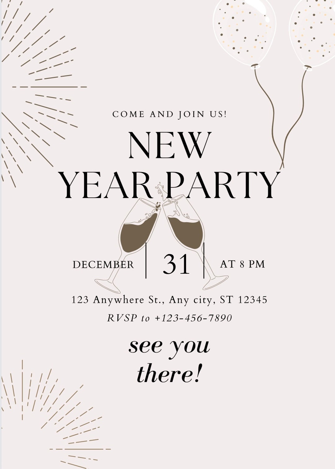 New Year’s Party Invite , E-vite , Printable Invitation, Party Invite ...