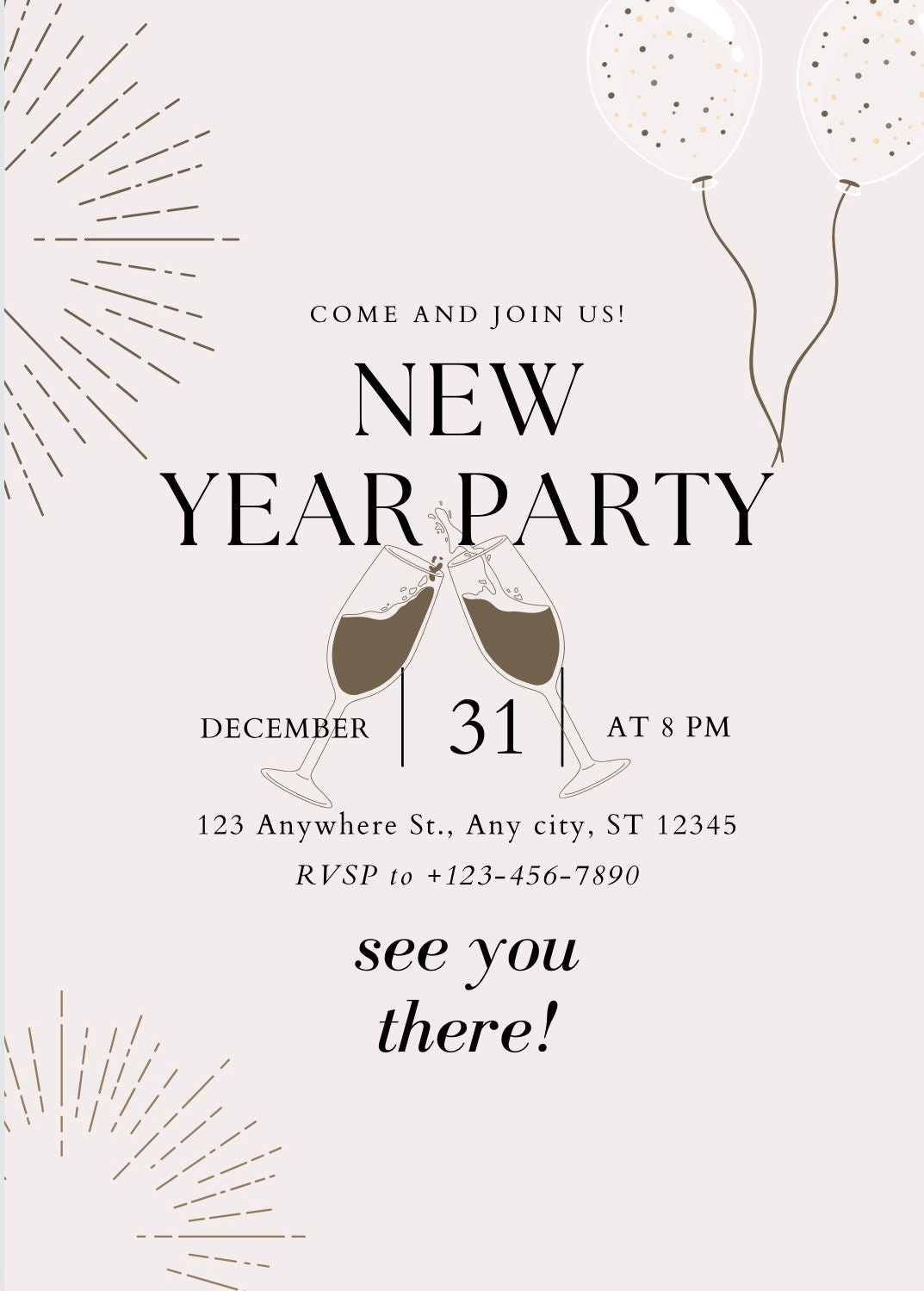 New Years Party Invite E-vite Printable Invitation Party - Etsy