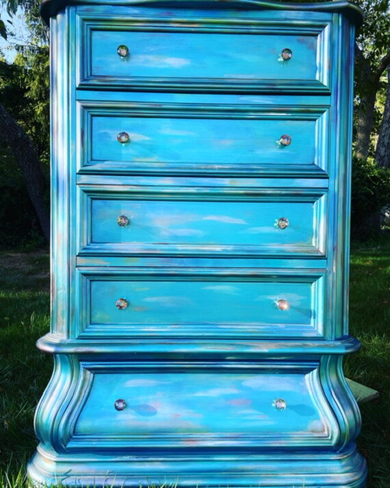 SOLD Sample Only Tall Iridescent Blue Mermaid Dresser - Etsy
